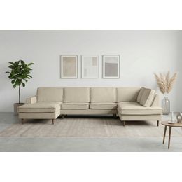 Wohnlandschaft Home Affaire, B:350cm H:85cm T:206cmcreme, 100% Polyester, Sofas, "Pinto Skandi, 350 cm, U-Form, XXL, mit Ottomanen", mit Keder,