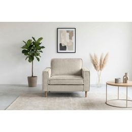 Loveseat Home Affaire, B:105cm H:85cm T:97cmcreme, 100% Polyester, Sessel, "Pinto Skandi 105 cm, Chenille, Struktur", mit Keder, Massivholzf&uuml;&szlig;e Eiche