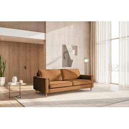 3-Sitzer Home Affaire "Pinto Skandi, 206 cm, Chenille, Struktur", brick rot, B:208cm H:89cm T:97cm, 100% Polyester, Sofas, mit Keder, Massivholzf&uuml;&szlig;e Eiche ger&auml;uchert, Wellenunterfederung