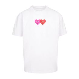 T-Shirt Merchcode "Merchcode Hugs & Love - Two Hearts Heavy Oversize Tee", Damen, Gr. L, wei&szlig;, 100% Baumwolle, bedruckt, oversize, Rundhals, Shirts T-Shirt