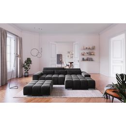 Ecksofa COTTA "Orion L-Form", charcoal, B:307cm H:73cm T:186cm, 100% Polyester, Sofas, Ecksofa, mit 2x Kopfteilverstellung & 3 Nierenkissen