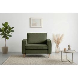 Loveseat Home Affaire "Pinto Skandi 105 cm, Chenille, Struktur", gr&uuml;n, B:108cm H:89cm T:97cm, 100% Polyester, Sessel, mit Keder, Massivholzf&uuml;&szlig;e Eiche ger&auml;uchert