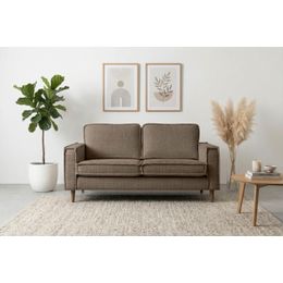 2-Sitzer Home Affaire, B:168cm H:89cm T:97cmbraun, 100% Polyester, Sofas, "Pinto Skandi, 166 cm, Chenille, Struktur", mit Keder, Massivholzf&uuml;&szlig;e Eiche