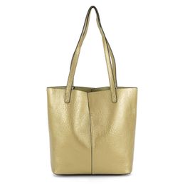 Harpa Damen Henkeltasche "CASSIDY"goldfarben, Polyurethan (PU), unifarben, Taschen, in Lackoptik inklusive Kosmetiktasche