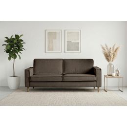 3-Sitzer Home Affaire, B:208cm H:89cm T:97cmbraun, 100% Polyester, Sofas, "Pinto Skandi, 206 cm, Chenille, Struktur", mit Keder, Massivholzf&uuml;&szlig;e Eiche