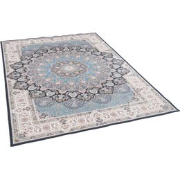 Teppich Gino Falcone, B:70cm H:3mm L:140cm, blau, Kunstfaser, Wohnzimmer, Teppiche, "Adele Print", Orient-Optik, ideal im Wohnzimmer & Schlafzimmer