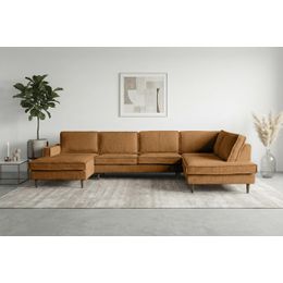 Wohnlandschaft Home Affaire, B:350cm H:85cm T:206cmbrick rot, 100% Polyester, Sofas, "Pinto Skandi, 350 cm, U-Form, XXL, mit Ottomanen", mit Keder,