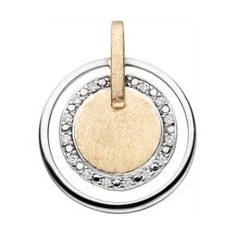 Jobo Damen Kettenanh&auml;nger "Anh&auml;nger rund eismatt 18 mm", SI = kleine Einschl&uuml;sse, Diamanten Gelbgold 585 Wei&szlig;gold 585gelbgold 585, Diamanten,