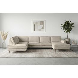 Wohnlandschaft Home Affaire, B:350cm H:85cm T:206cmcreme, 100% Polyester, Sofas, "Pinto Skandi, 350 cm, U-Form, XXL, mit Ottomanen", mit Keder,