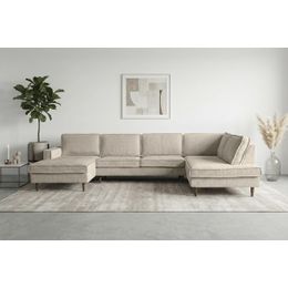 Wohnlandschaft Home Affaire, B:350cm H:85cm T:206cmcreme, 100% Polyester, Sofas, "Pinto Skandi, 350 cm, U-Form, XXL, mit Ottomanen", mit Keder,