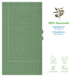 Handtuch Set HAMMETEX, gr&uuml;n, Frottier, Obermaterial: 100% Baumwolle, Handtuch-Sets, "6-teiliges Handtuch Set, 100% Baumwolle, Weich & Saugstark", mit