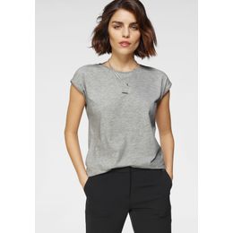 Tamaris Damen T-Shirt, grau, Basic, Gr. 34, Single Jersey, Obermaterial: 95% Viskose, 5% Elasthan, Shirts, Regular Fit, mit &uuml;berlappenden Schultern,