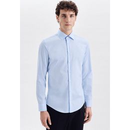 Seidensticker Herren Businesshemd "Shaped", blau, Gr. 46, unifarben, 100% Baumwolle, Hemden, Shaped 1/1 Extra lang Kentkragen Uni