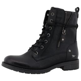 Mustang Shoes Damen Winterstiefelette "Elfi", Gr. 37, schwarz, Lederimitat, Schuhe, Winterstiefel mit Rei&szlig;verschluss und markanter Schn&uuml;rung