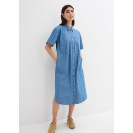 bonprix Damen Jeanskleid "Jeanskleid, Oversized", blau, Gr. 52, unifarben, Denim/Jeans, Obermaterial: 100% Baumwolle, Kleider, mit Brusttasche und
