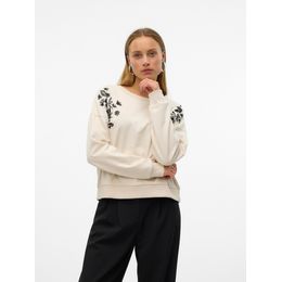 V&eacute;ro Moda VERO MODA Damen Sweater "VMHELEN TRINA LS SWEAT BOX JRS GA", beige, Gr. M, unifarben mit Farbeinsatz, Sweatware, Obermaterial: 60% Baumwolle, 40%