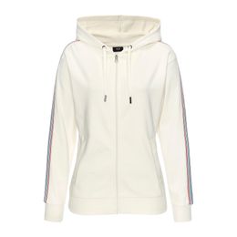 H.I.S. Kapuzensweatjacke H.I.S, Damen, Gr. L (44/46), ecru, Interlock, Obermaterial: 100% Baumwolle, unifarben mit Farbeinsatz, bequem h&uuml;ftlang, Rippb&uuml;ndchen, Sweatjacken, mit seitlichem Tapestreifen