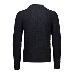 LINDBERGH Herren Strickpullover, schwarz, Gr. XXL, unifarben, Strick, Obermaterial: 80% Wolle, 20% Polyamid, Pullover, mit Zopfmuster, Polo-Kragen