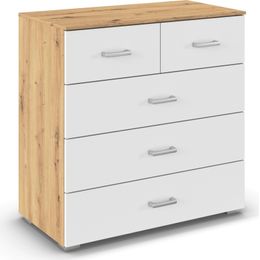 Kommode Rauch, B:80cm H:81cm T:42cmeiche artisan, alpinwei&szlig;, Holzwerkstoff, Sideboards, "Gamma", mit f&uuml;nf ger&auml;umigen Schubladen in verschiedenen