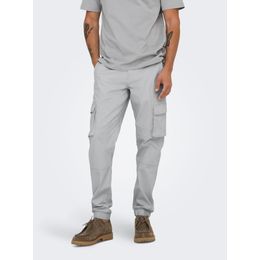 Only & Sons ONLY & SONS Herren Cargohose "ONSCAM STAGE CARGO CUFF LIFE 6687 NOOS", grau, Gr. 31, unifarben, Web, Obermaterial: 98% Baumwolle, 2% Elasthan, Hosen