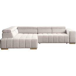 Ecksofa exxpo - SOFA FASHION "Elianos, hoher Sitzkomfort, aufwendige Kreuzsteppung im Sitz, L-Form", pearl, B:307cm H:73cm T:201cm, Sofas, Ecksofa, Kopfteile & Sitztiefe verstellbar, mit Bettfunktion