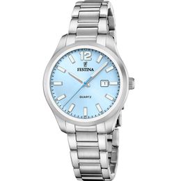 Festina Damen Quarzuhr "Classic Steel"silberfarben, hellblau, Armbanduhren, Armbanduhr, Damenuhr, Edelstahlarmband, analog, Tag