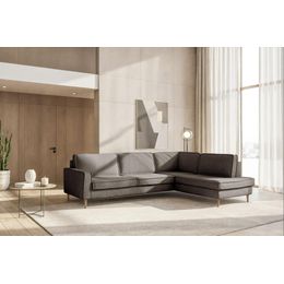 Ecksofa Home Affaire "Pinto Skandi, 290 cm, Chenille, Struktur, Ottomane links / rechts", braun, B:290cm H:89cm T:217cm, 100% Polyester, Sofas, Ecksofa, mit Keder, Massivholzf&uuml;&szlig;e Eiche ger&auml;uchert, Wellenunterfederung