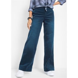 bonprix Damen Cordhose "Stretch-Cordhose, Wide", blau, Gr. 54, unifarben, Cord, Obermaterial: 98% Baumwolle, 2% Elasthan, Hosen, mit ausgestelltem