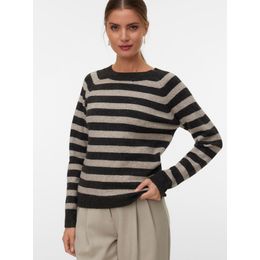 V&eacute;ro Moda VERO MODA Damen Rundhalspullover "VMDOFFY LS O-NECK BLOUSE GA NOOS"chocolate torte stripes:with moon rock, Gr. S, gestreift, Strick, Obermaterial: