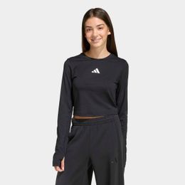 M&auml;dchen Funktionsshirt "JG TF CROP LS"schwarz, wei&szlig;, Gr. 152, adidas Sportswear, Obermaterial: 83% Polyester, 17% Elasthan, Shirts