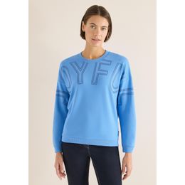Cecil Damen Langarmshirtfountain blau, Gr. L, unifarben, Web, 72% Viskose, 25% Polyester, 3% Elasthan, Shirts, mit Frontprint