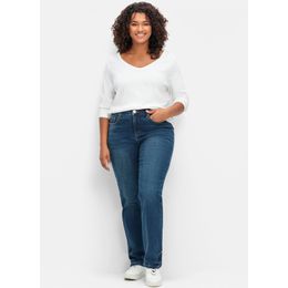 sheego Damen Bequeme Jeansdunkelblau denim, Gr. 104, unifarben, 96% Baumwolle, 4% Elasthan, Jeans
