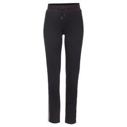 H.I.S. H.I.S Damen Jogginghose, schwarz, Gr. S, unifarben mit Farbeinsatz, Interlock, Obermaterial: 100% Baumwolle, Hosen, mit seitlichem Tapestreifen