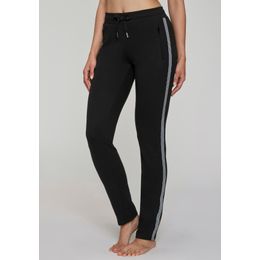 H.I.S. H.I.S Damen Jogginghoseschwarz, Gr. XS, unifarben mit Farbeinsatz, Interlock, Obermaterial: 100% Baumwolle, Hosen, mit seitlichem Tapestreifen