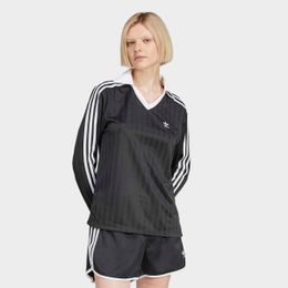 Damen Poloshirt "V-NECK LS TEE", schwarz, Gr. XXL, adidas originals, Obermaterial: 100% Polyester, Shirts, sportlicher Stil, Kurzarm, glattes