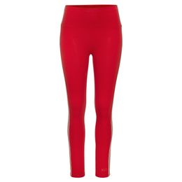 H.I.S. Leggings H.I.S, Damen, Gr. L (44/46), N-Gr, rot, Single Jersey, Obermaterial: 95% Baumwolle, 5% Elasthan, unifarben, Basic, k&ouml;rpernah lang, Hosen Leggings, mit Streifentape