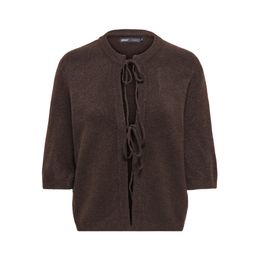 Only Damen Strickjacke "ONLSIMONI 2/4 BOW CARDIGAN KNT NOOS"coffee bean detail:melange, Gr. XL, meliert, unifarben, Strick, Obermaterial: 74%