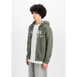 Kapuzensweatjacke Alpha Industries "BASIC ZIP HOODY", Damen, Gr. L, schwarz olive, angeraute Sweatware, Obermaterial: 80% Baumwolle, 20% Polyester, bedruckt, normal normal, Rundhals, eingesetzt Rippb&uuml;ndchen, Sweatjacken, Baumwollmischung, regular fit