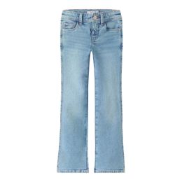 name it M&auml;dchen Bootcut-Jeans "NKFPOLLY SKINNY BOOT JEANS 1142-AU NOOS", blau, Gr. 92, leichte Abriebeffekte, Denim/Jeans, Obermaterial: 99%