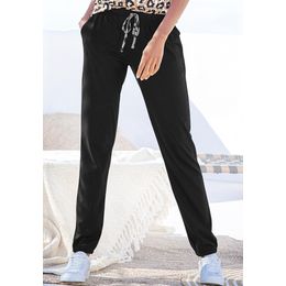 Lascana Damen Pyjamahose, Gr. 32, schwarz, Single Jersey, Obermaterial: 50% Baumwolle, 50% Viskose, unifarben, Hosen, Uni oder mit tollem Animal-Print