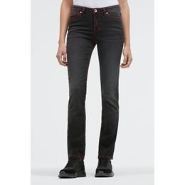 SOCCX Damen Regular-fit-Jeansschwarz, Gr. 33, Abriebeffekte, Denim/Jeans, Material: 63% Baumwolle, 25% Polyester, 10% Viskose, 2% Elasthan, Zusatz: