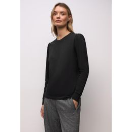 Langarmshirt Street One, Damen, Gr. 34, schwarz, Web, 95% Baumwolle, 5% Elasthan, unifarben, normal normal, Rundhals, B&uuml;ndchen, Shirts Langarmshirt, mit Rundhalsausschnitt