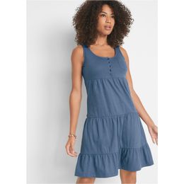 bonprix Damen Jerseykleid "Baumwoll Jerseykleid, kurz", blau, Gr. 48, unifarben, Jersey, Obermaterial: 100% Baumwolle, Kleider, mit Volant,