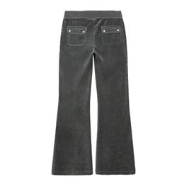 Juicy Couture Damen Sweathose "LAYLA LOW RISE POCKETED FLARE PANT. Damen"charcoal marl, Gr. M, Samt, 95% Polyester, 5% Elasthan, Hosen, Trainingshose