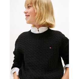 Tommy Hilfiger M&auml;dchen Strickpullover "CABLE SWEATER"schwarz, Gr. 7, unifarben, Strick, Obermaterial: 100% Baumwolle, Pullover, Kinder bis 16 Jahre