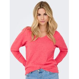 Only Damen V-Ausschnitt-Pullover "ONLRICA LIFE L/S V-NECK PULLO KNT NOOS"sun kissed coral detail:melange, Gr. XS, meliert, Strick, Obermaterial: 93%