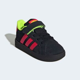 Kinder Sneaker "GRAND COURT 2.0 KIDS", adidas Sportswear, Gr. 26core schwarz, lucid rot, lucid lemon, Leder, Synthetik, Textil, Schuhe, mit
