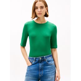 Kurzarmshirt Tommy Hilfiger "SLIM 5X2 RIB C-NK 1/2 SLV mit Rundhals und Rippstruktur", Damen, Gr. S (36), gr&uuml;n (nouveau gr&uuml;n), Single Jersey, Obermaterial: 95% Viskose, 5% Elasthan, unifarben, figurbetont normal, Rundhals, Shirts, unifarben, casual, slim fit, Viskosemix, Rundhals
