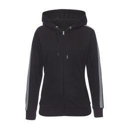 H.I.S. H.I.S Damen Kapuzensweatjackeschwarz, Gr. S, unifarben mit Farbeinsatz, Interlock, Obermaterial: 100% Baumwolle, Sweatjacken, mit seitlichem