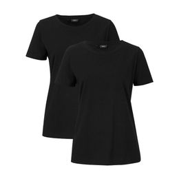 bonprix Damen T-Shirt, schwarz, Gr. 56, unifarben, Jersey, Obermaterial: 100% Baumwolle, Shirts, im 2er Pack mit Rundhalsausschnitt und Kurzarm